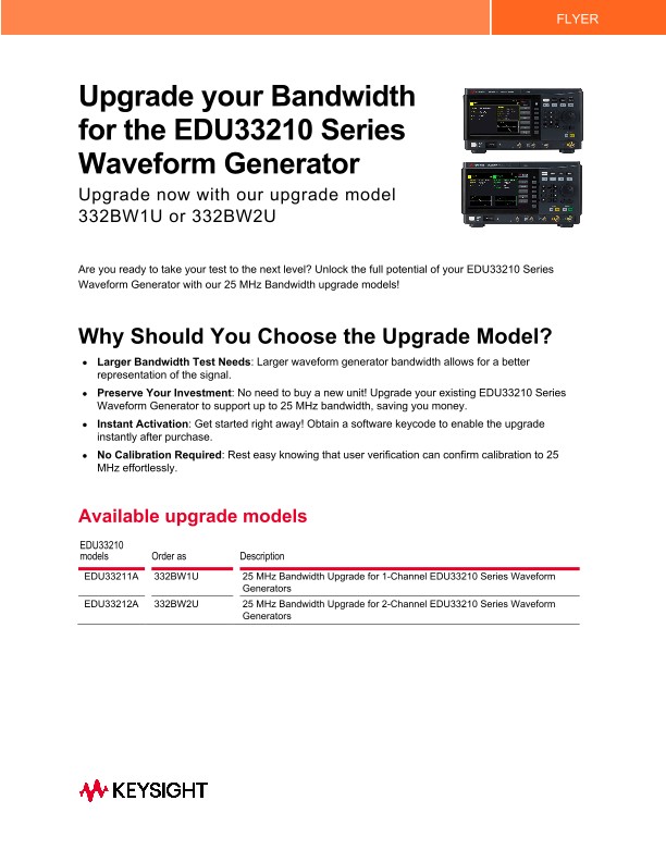 Upgrade your Bandwidth for the EDU33210 Series Waveform Generator PDF Asset Page | Keysight